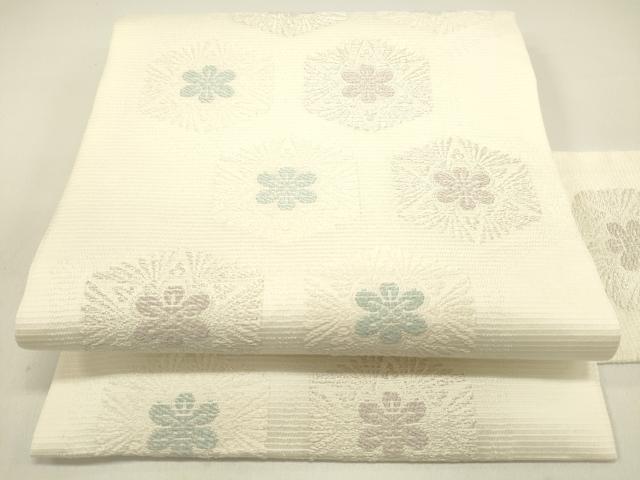 平和屋着物＊夏物　九寸名古屋帯　唐織　舞花文　銀糸　正絹　逸品　DAAX5896cm