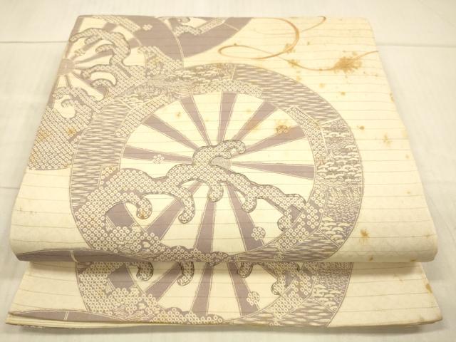 平和屋着物＊夏物　アンティーク　大正ロマン　全通柄袋帯　流水鹿の子車文　正絹　逸品　DAAX5920cm