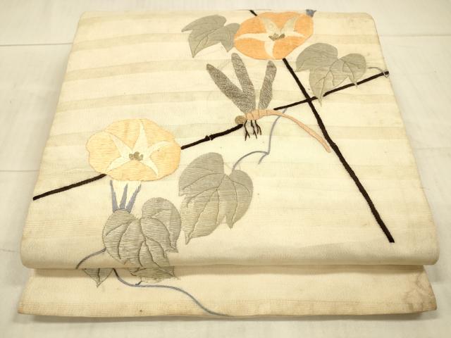 平和屋着物＊夏物　アンティーク　大正ロマン　太鼓柄　京袋帯　総刺繍　朝顔　蜻蛉　金銀糸　正絹　逸品　DAAX5941cm