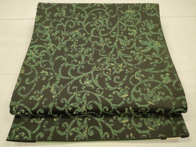 平和屋着物＊夏物　西陣　川島織物　洗える最高級着物　＜英＞はなぶさ謹製　両面　六通柄京袋帯　花唐草文　間道　黒地　DAAX5958cm