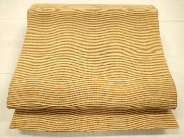 平和屋着物＊夏物　絽綴れ　八寸名古屋帯　よろけ縞　杏色　正絹　逸品　DAAX5971cm