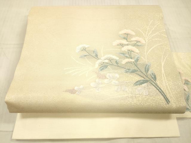 平和屋着物＊夏物　九寸名古屋帯　草花文　金銀糸　正絹　逸品　DAAX5972cm