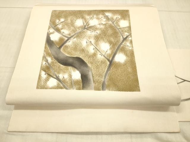 平和屋着物●九寸名古屋帯　手描き　枝梅文　正絹　逸品　DAAX5982cm