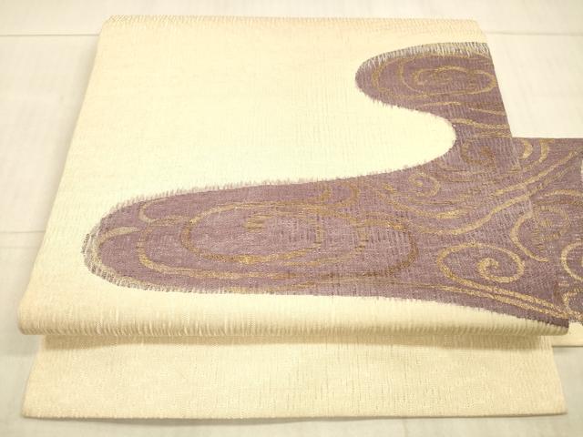 平和屋着物▽スリーシーズン　春夏秋　九寸名古屋帯　櫛織　流水文　金糸　正絹　逸品　DAAX5988cm