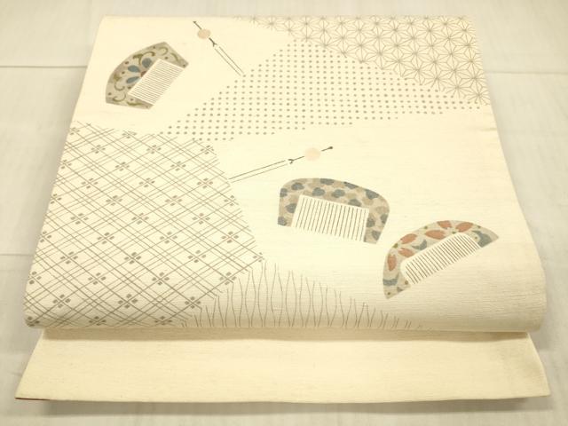 平和屋着物●太鼓柄　京袋帯　作家物　紬地　櫛　簪　正絹　逸品　DAAX5991cm