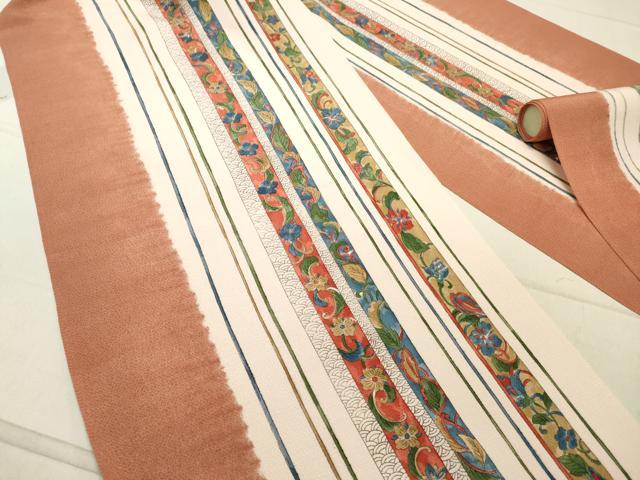 平和屋着物●摺型友禅　京都　多ち花　名古屋帯　反物　更紗花間道　鬼しぼ縮緬　逸品　未使用　DAAX6876zy