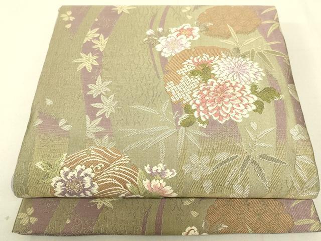 平和屋着物●両面　六通柄袋帯　雪輪花文　金糸　やまと謹製　正絹　逸品　DAAX8408du