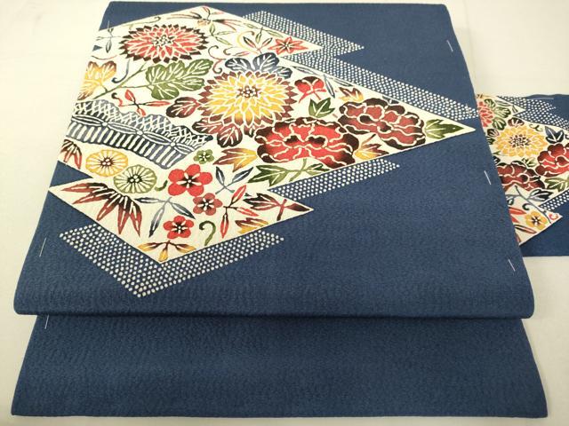 平和屋着物●九寸名古屋帯　型染　松皮菱花文　正絹　逸品　DAAX8412du