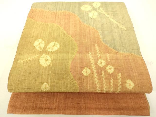 平和屋着物●六通柄袋帯　作家物　生紬　絞り　草花文　正絹　逸品　DAAX8437du