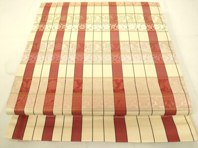 平和屋着物●六通柄袋帯　格子花文　金糸　正絹　逸品　DAAX8453du