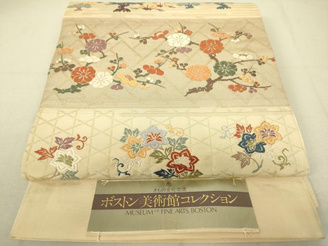 平和屋着物●西陣 京の名門 じゅらく謹製 六通柄袋帯 唐織 霞段梅松鉄線花文 金糸 上代78万 証紙付き 正絹 逸品 未使用 DAAX8469du