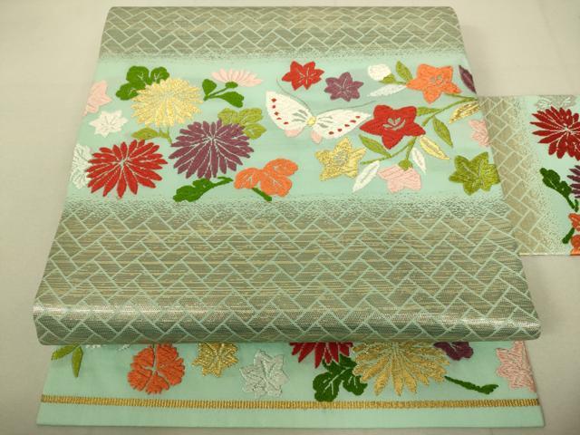 平和屋着物●九寸名古屋帯　唐織　横段花蝶文　金糸　正絹　逸品　DAAX8480du