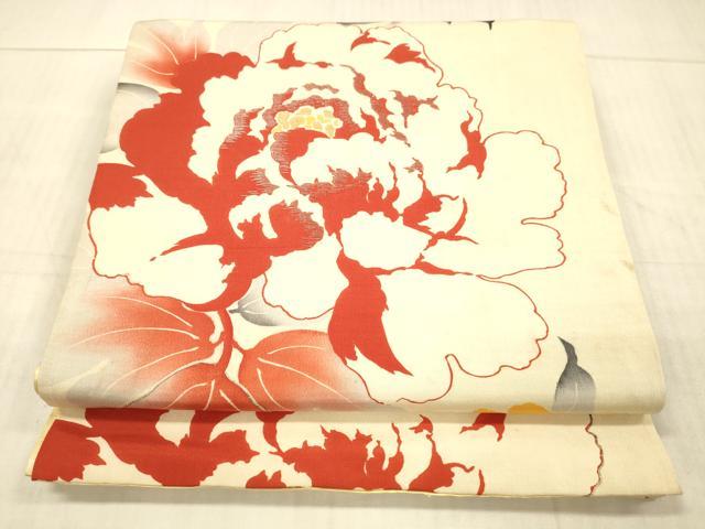 平和屋着物●アンティーク　大正ロマン　全通柄　京袋帯　引き抜き帯　駒刺繍　草花文　銀糸　正絹　逸品　DAAX8521cm