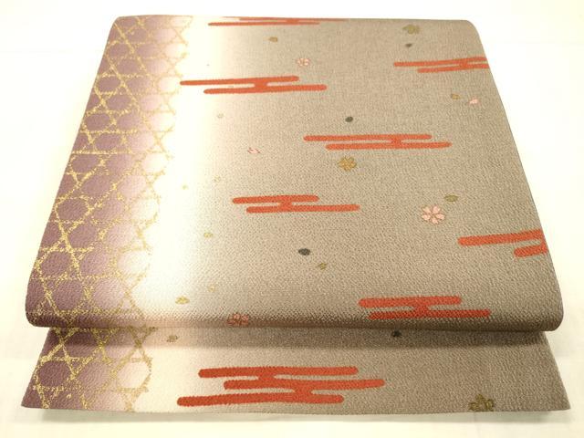 平和屋着物●全通柄袋帯　霞花文　金彩　鬼しぼ縮緬　正絹　逸品　DAAX8523cm