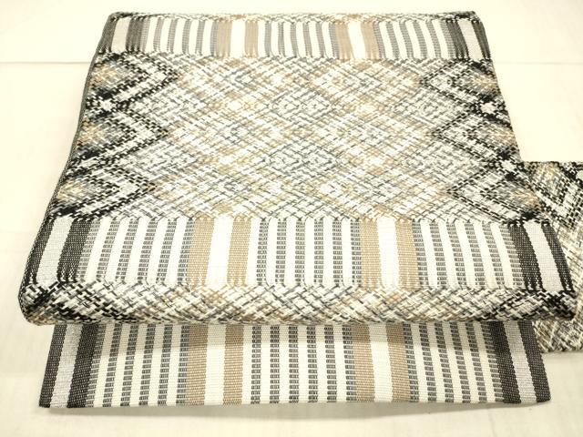 平和屋着物●九寸名古屋帯　組織　間道　銀糸　正絹　逸品　DAAX8529cm