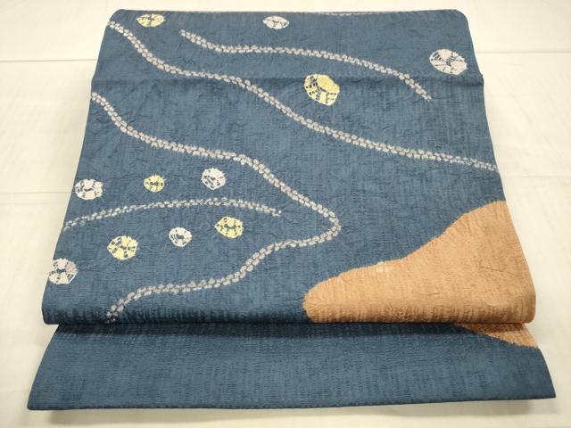 平和屋着物●九寸開き名古屋帯　総絞り　抽象文様　正絹　逸品　DAAX8539cm