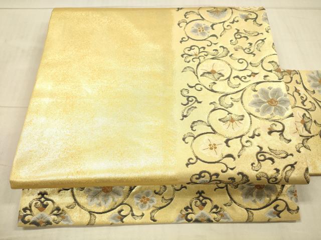 平和屋着物●九寸名古屋帯　花唐草文　金糸　引箔　正絹　逸品　DAAX8547cm