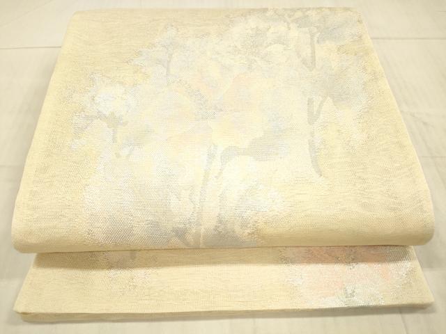 平和屋着物＊夏物　六通柄袋帯　草花文　銀糸　正絹　逸品　DAAX8614cm