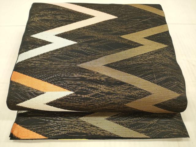 平和屋着物＊夏物　全通柄京　本袋帯　抽象文様　黒地　金糸　正絹　逸品　DAAX8634cm