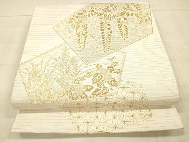 平和屋着物＊夏物　六通柄袋帯　麻の葉草花文　藤花房　金糸　DAAX8635cm