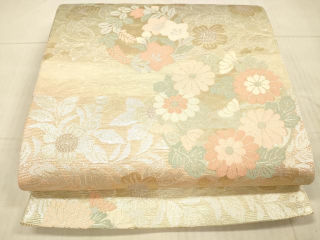 平和屋着物＊夏物　六通柄袋帯　草花文　金銀糸　正絹　逸品　DAAX8638cm