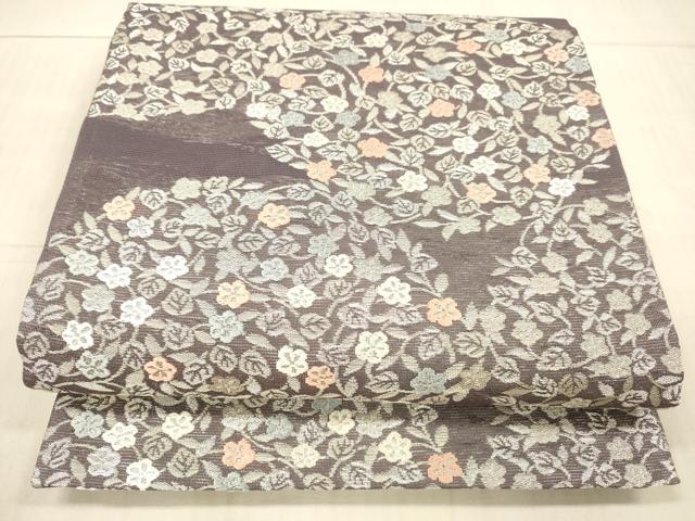 平和屋着物＊夏物　六通柄袋帯　唐織　薫風　草花文　銀糸　正絹　逸品　DAAX8639cm
