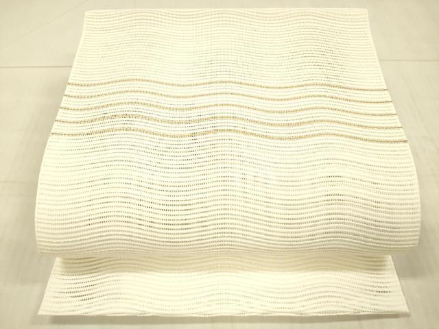 平和屋着物＊夏物　絽綴れ　八寸名古屋帯　よろけ縞　金糸　正絹　逸品　DAAX8649cm