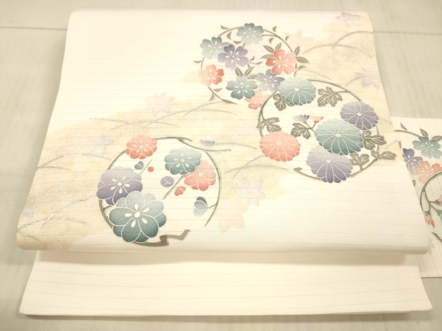 平和屋着物＊夏物　九寸名古屋帯　草花文　銀糸　DAAX8659cm