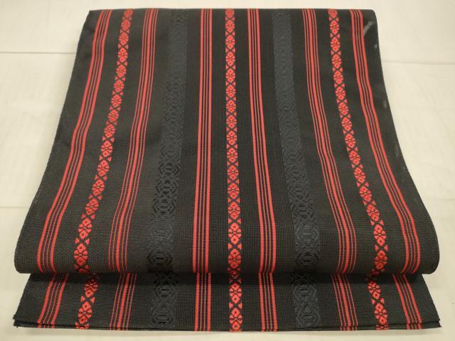 平和屋着物＊夏物　本場筑前博多織　八寸名古屋帯　紗献上　黒地　正絹　逸品　DAAX8661cm