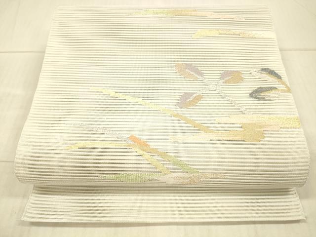 平和屋着物＊夏物　絽綴れ　八寸名古屋帯　枝葉文　金糸　正絹　逸品　DAAX8662cm