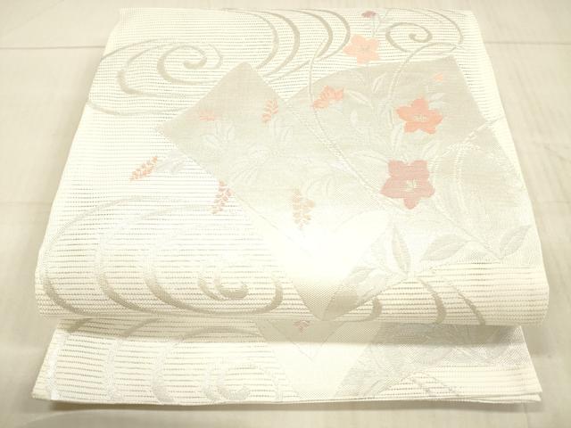 平和屋着物＊夏物　六通柄袋帯　流水草花文　銀糸　DAAX8679cm