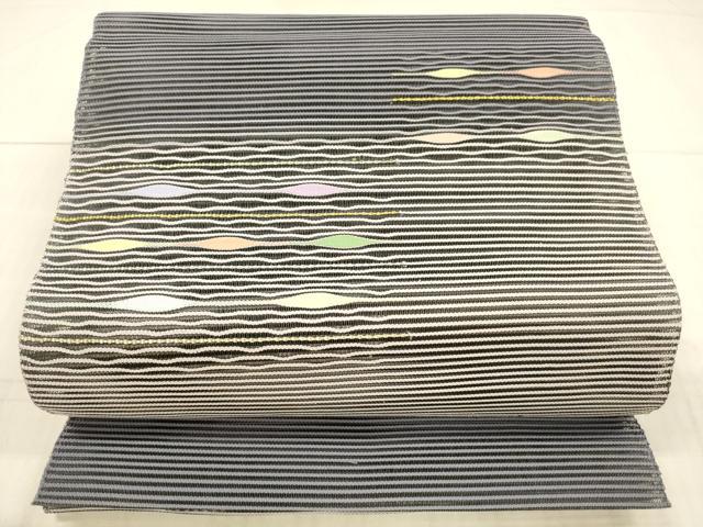 平和屋着物＊夏物　絽綴れ　八寸名古屋帯　よろけ縞　金糸　正絹　逸品　DAAX8680cm