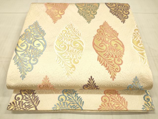 平和屋着物●六通柄袋帯　草木染　唐草文　金糸　正絹　逸品　DAAX8689cm