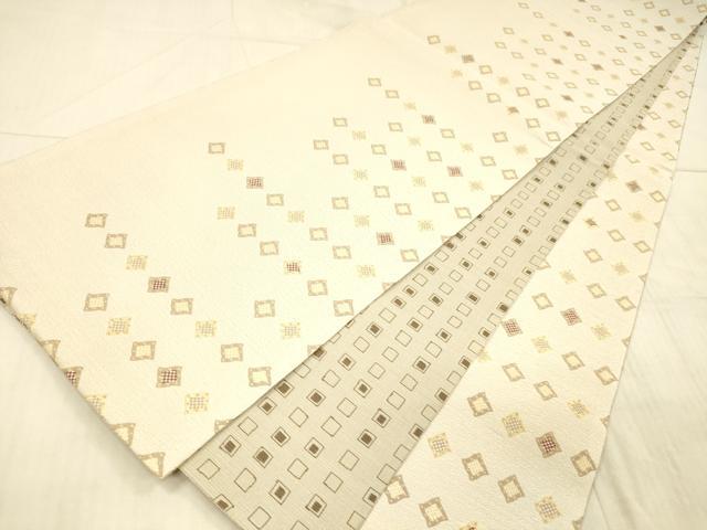 平和屋着物●両面　全通柄袋帯　菱文　抽象文様　金糸　正絹　逸品　DAAX8702cm