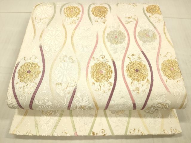 平和屋着物●六通柄袋帯　唐織　御香染　宮むらさき　菊　花唐草文　金銀糸　正絹　逸品　DAAX8704cm