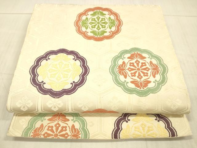 平和屋着物●俵屋　人間国宝　喜多川平朗　有職織物　六通柄袋帯　唐織　花蝶文　正絹　逸品　DAAX8712cm