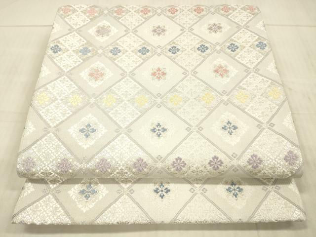 平和屋着物●六通柄袋帯　花菱文　銀糸　さが美扱い　正絹　逸品　DAAX8713cm