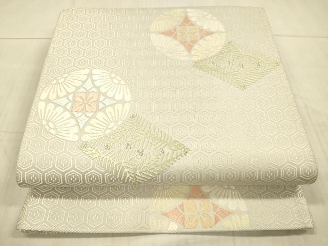 平和屋着物●六通柄袋帯　唐織　草花文　金糸　正絹　逸品　DAAX8714cm