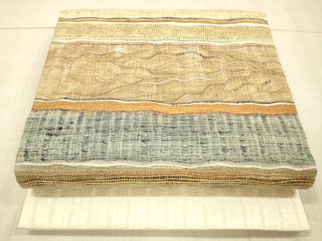 平和屋着物▽スリーシーズン　春夏秋　太鼓柄袋帯　櫛織　抽象文様　金銀糸　正絹　逸品　DAAX8737cm