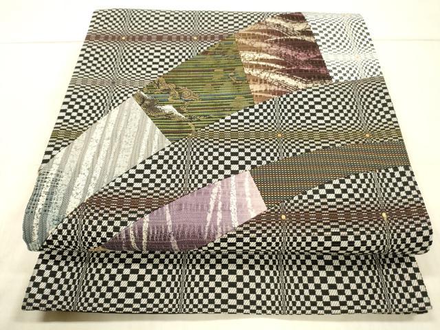 平和屋着物●太鼓柄袋帯　切嵌　抽象文様　金糸　正絹　逸品　DAAX8741cm