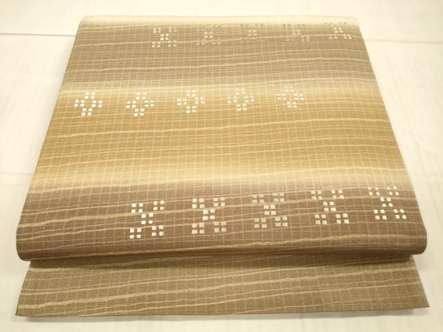 平和屋着物●六通柄袋帯　紬地　花織　抽象文様　さが美扱い　正絹　逸品　DAAX8742cm