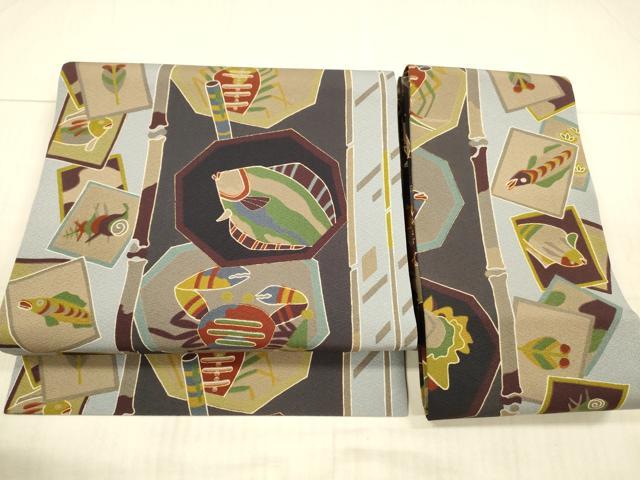 平和屋着物●つけ帯　魚　蟹　貝　海老　金彩　正絹　逸品　DAAX8816cm