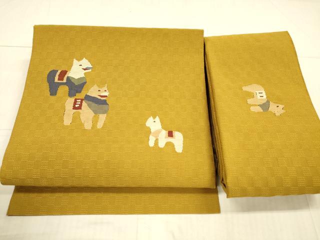 平和屋着物●つけ帯　すくい織　動物文　正絹　逸品　DAAX8817cm