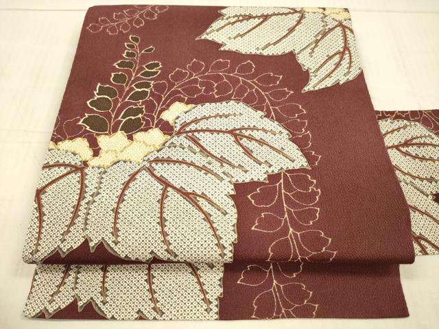 平和屋着物●九寸名古屋帯　鹿の子草花文　金彩　鬼しぼ縮緬　正絹　逸品　DAAX8820cm