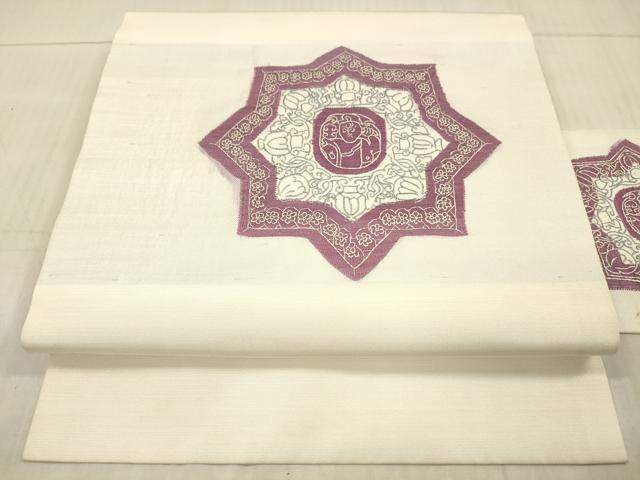 平和屋着物●京の名門　じゅらく謹製　帝王紫　九寸名古屋帯　すくい織　総刺繍　人物花文　大丸扱い　正絹　逸品　DAAX8827cm