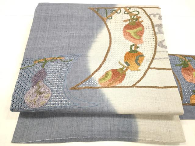 平和屋着物●中国三大刺繍　スワトウ刺繍　汕頭刺繍　相良刺繍　総刺繍　九寸名古屋帯　紬地　成り物　正絹　逸品　DAAX8830cm