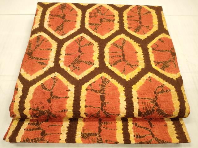 平和屋着物●九寸開き名古屋帯　総絞り　亀甲柄　正絹　逸品　DAAX8831cm