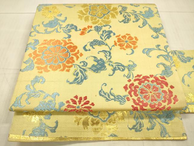 平和屋着物●アンティーク　大正ロマン　九寸名古屋帯　唐織　草花文　金糸　正絹　逸品　DAAX8843cm