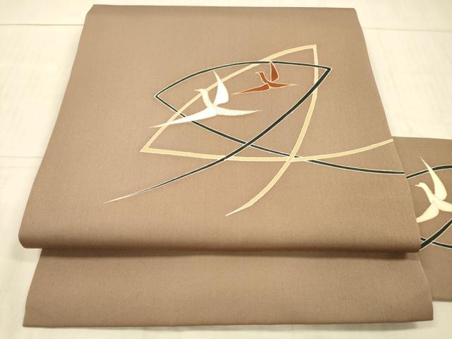 平和屋着物●塩瀬　九寸名古屋帯　飛鳥文　金彩　正絹　逸品　DAAX8875cm