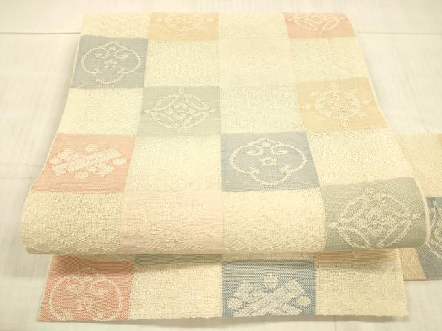 平和屋着物＊夏物　八寸名古屋帯　宝尽くし花文　正絹　逸品　DAAX8879cm